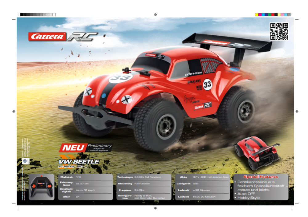 RC Fahrzeug :: RC Auto :: Carrera RC VW Beetle rot 1:18 2.4Ghz
